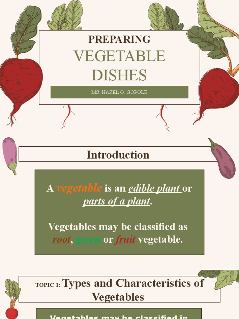 Vegetable Cooking and Classification Guide | PDF | Vegetables | Cooking