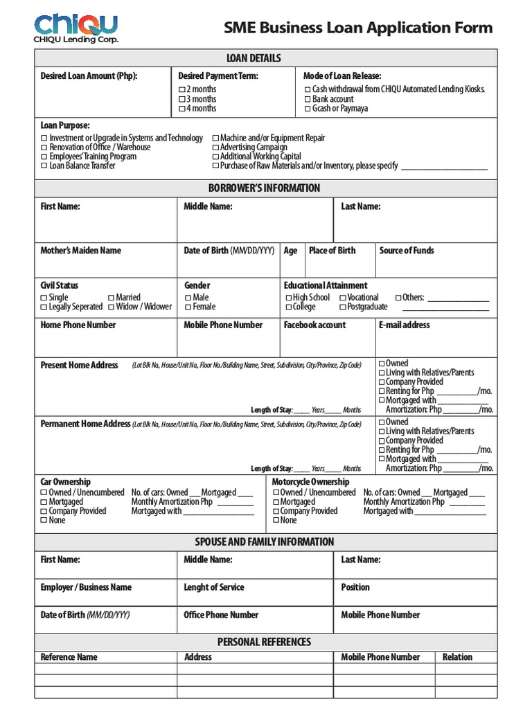 SME Business Loan - Application Form | Download Free PDF | Loans ...