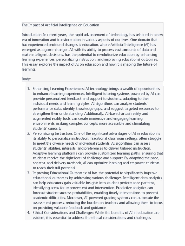 The Impact of Artificial Intelligence On Education | PDF | Artificial Intelligence ...