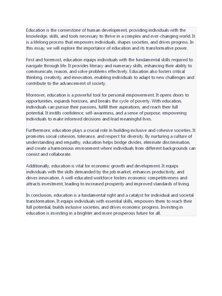 Education Is The Cornerstone of Human Development | PDF