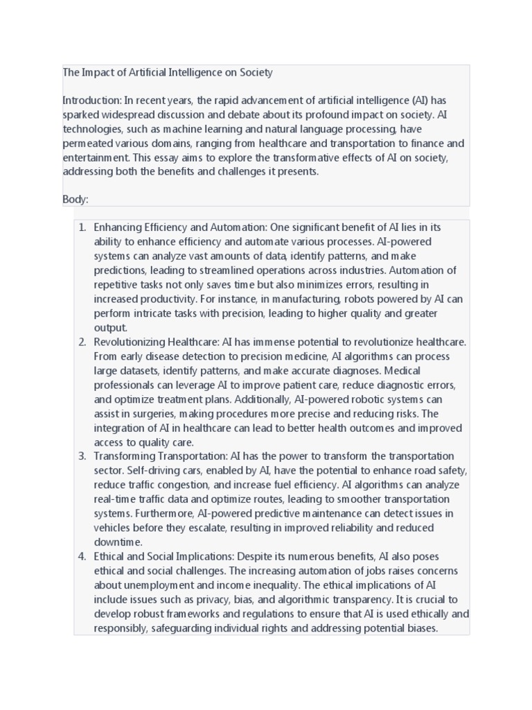 The Impact of Artificial Intelligence on Society | PDF