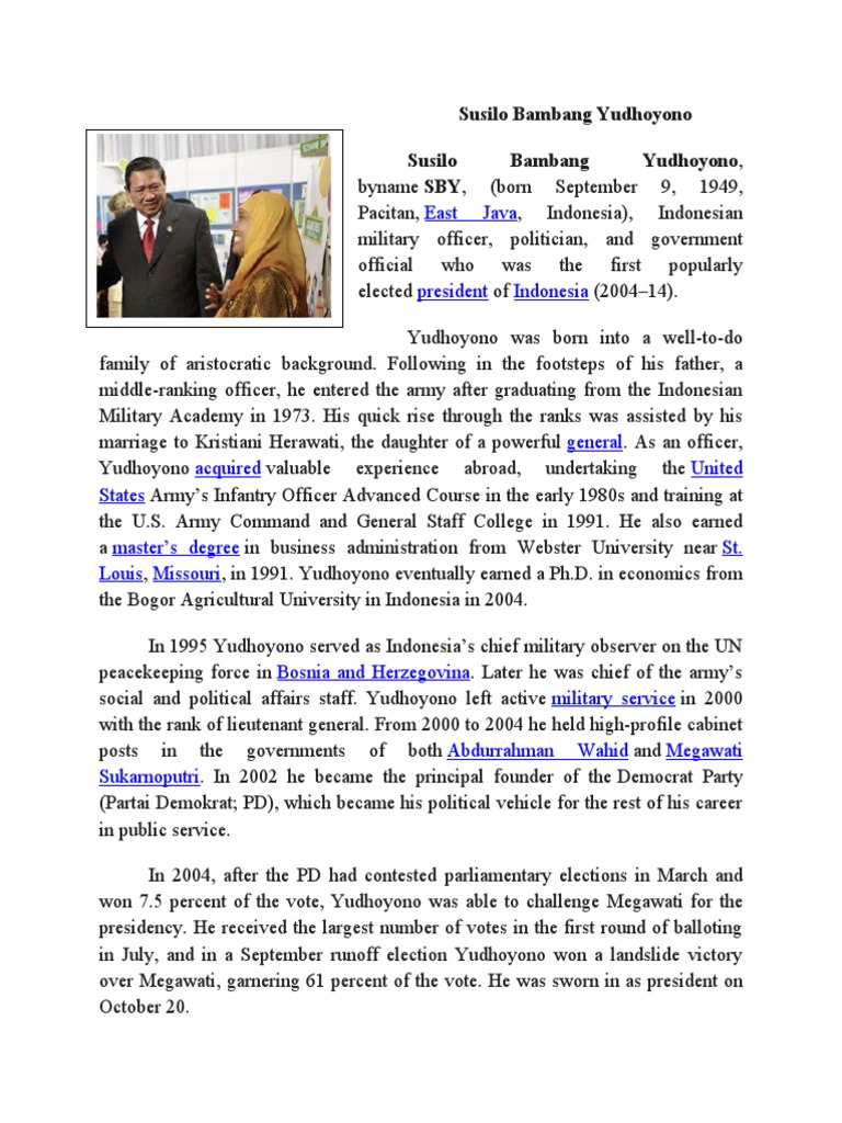 Biography of Susilo Bambang Yudhoyono | PDF | Government | Indonesia