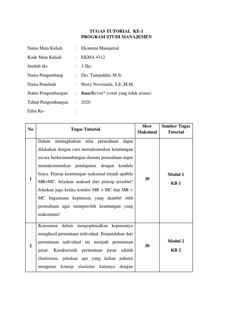 Tugas Tutorial 1 Ekma4312 | PDF