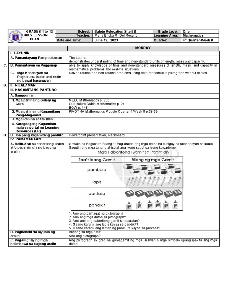 4Q Math DLP G1 W8 | PDF