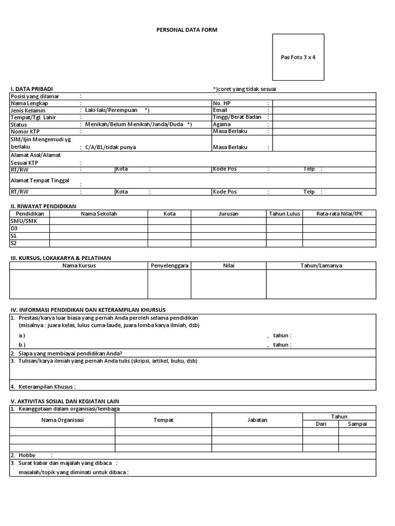 Personal Data Form | PDF