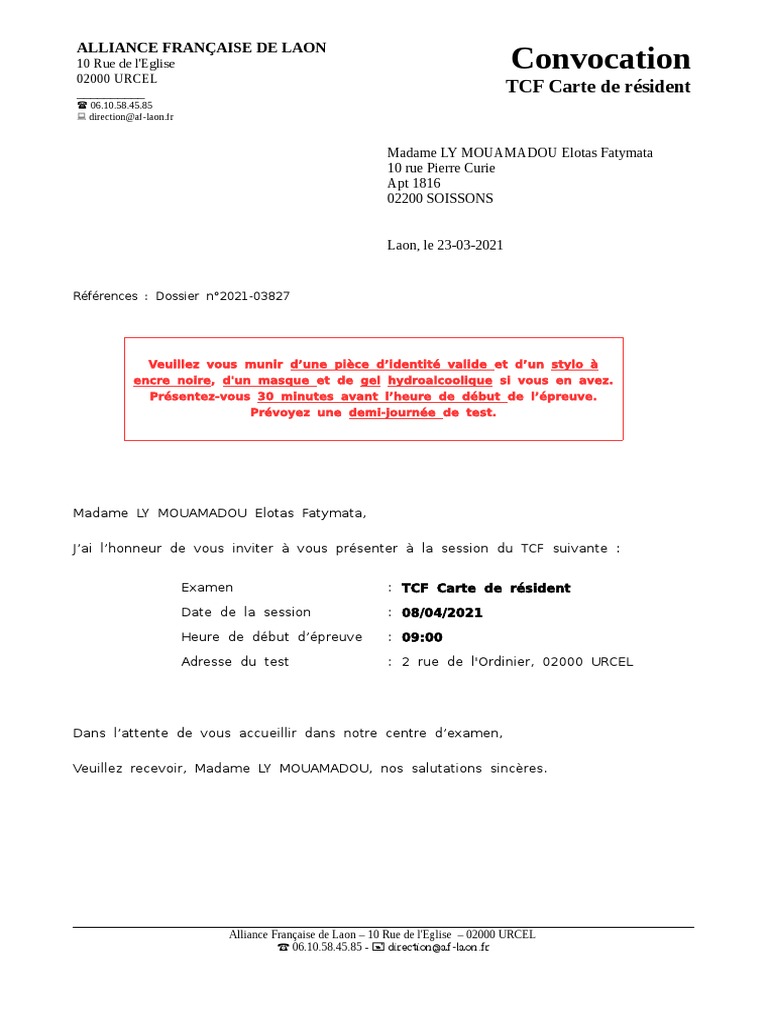 Convocation TCF - 08/04/2021 | PDF