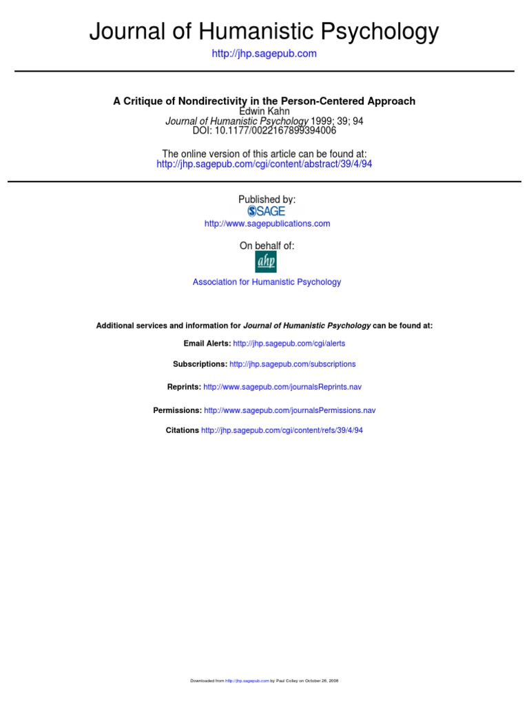 A Critique of Nondirectivity in The Person-Centered Approach - Kahn ...