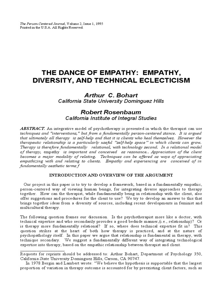 The Dance of Empathy - Empathy, Diversity, Technical Eclecticism - Bohart, Arthur C. & Rosenbaum ...