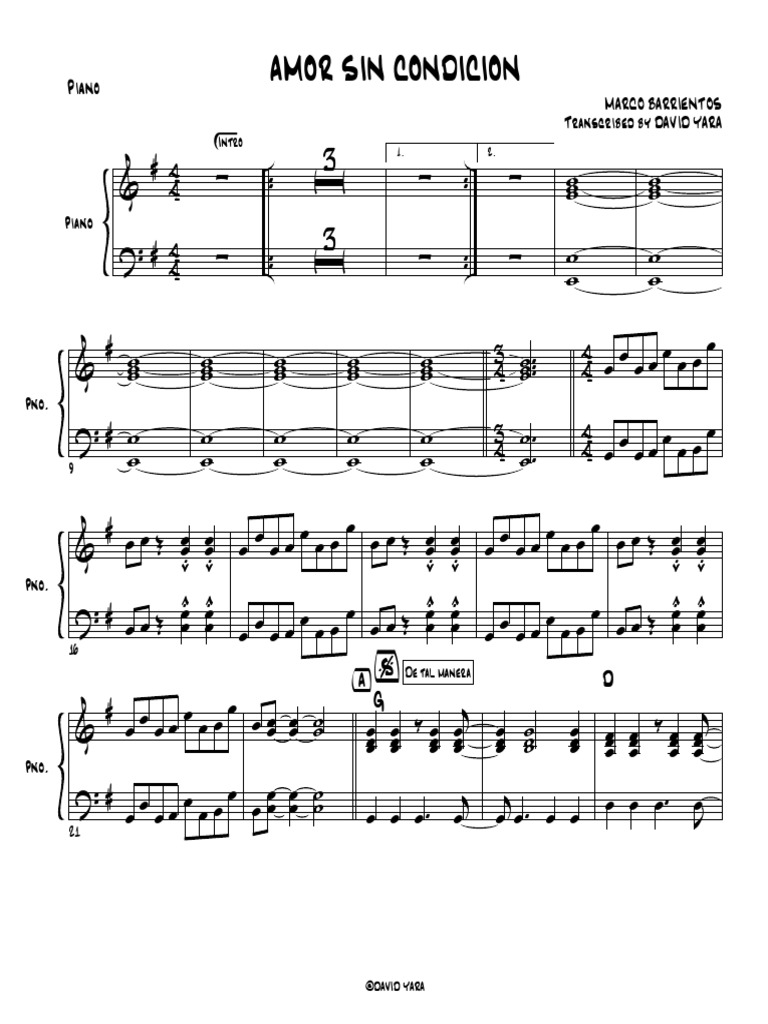 Amor Sin Condicion Score - Piano | PDF