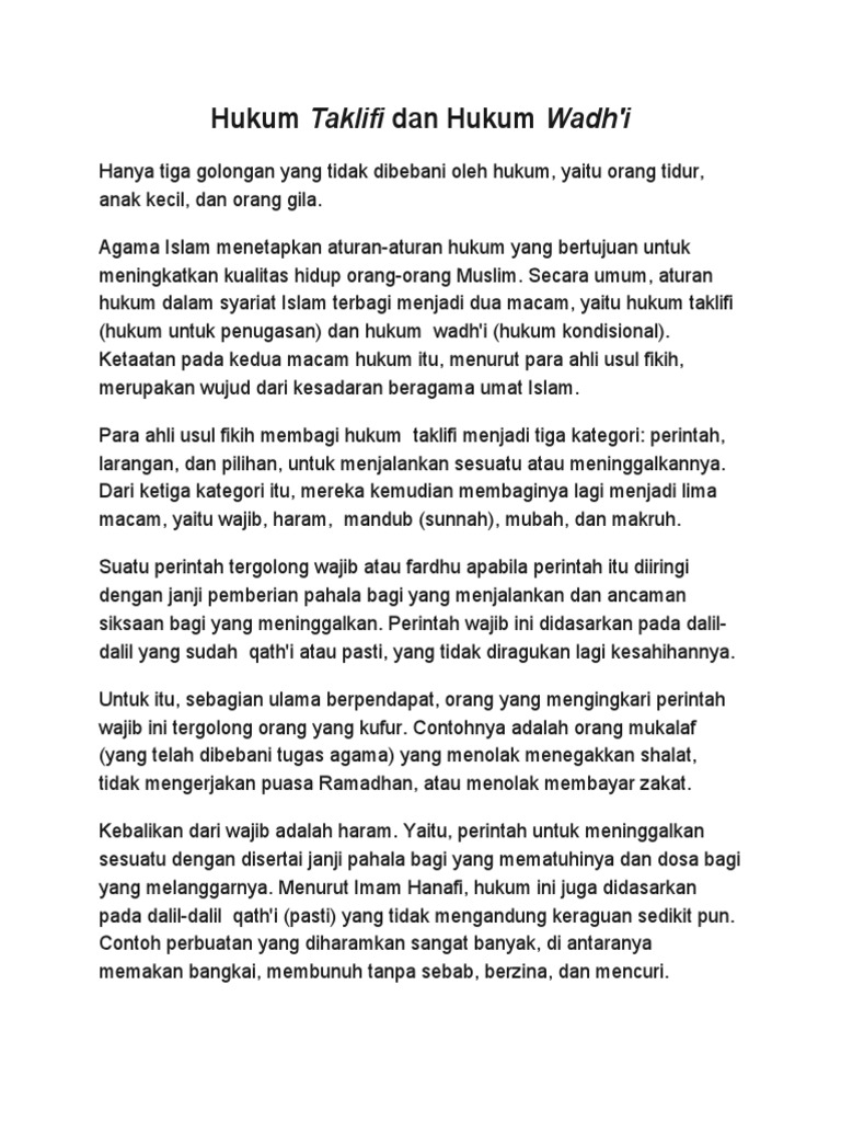Hukum Taklifi Dan Hukum Wadh'i - Mei | PDF Hukum Taklifi Dan Hukum Wadh'i - Mei | PDF