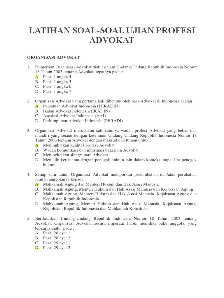 Latihan Soal Ujian Advokat | PDF