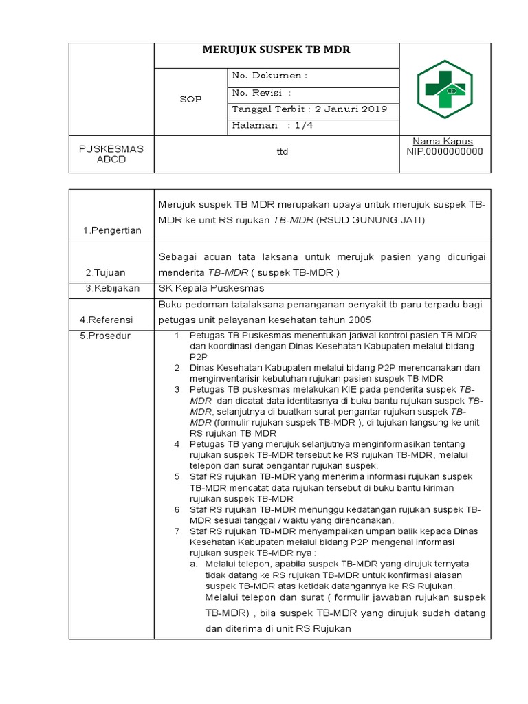 Sop Rujukan Suspek Tb Mdr Pdf