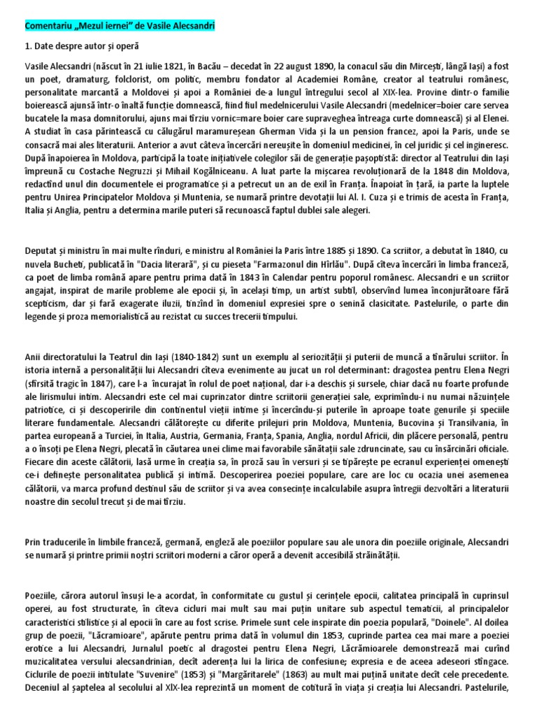 Comentariu Mezul Iernei | PDF