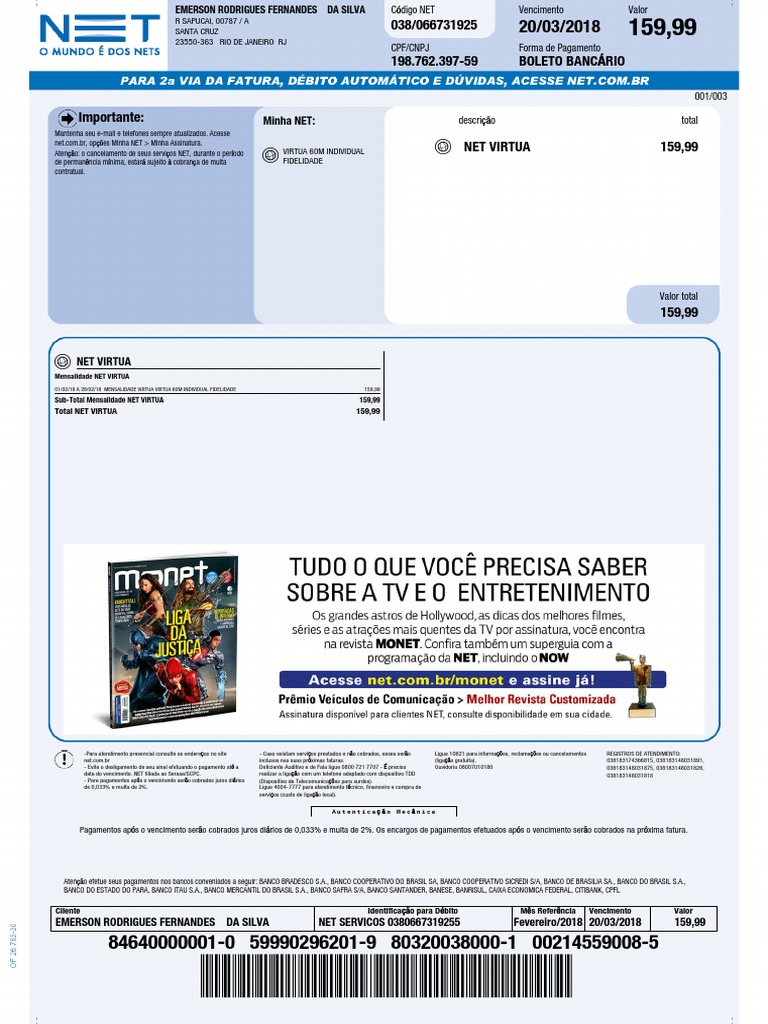 Fatura Net | PDF | Bancos | Serviços financeiros