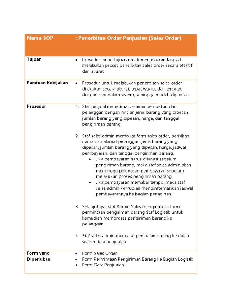 SOP Penerbitan Sales Order Efektif | PDF