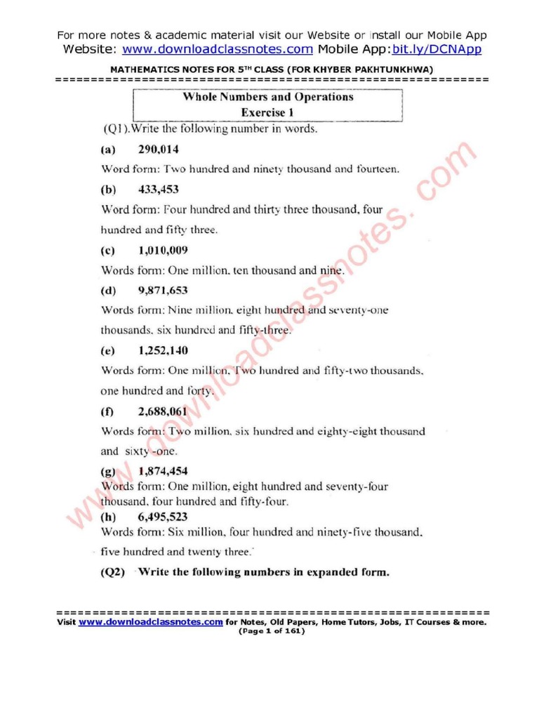Class 5 Mathematics Unit 1 | PDF