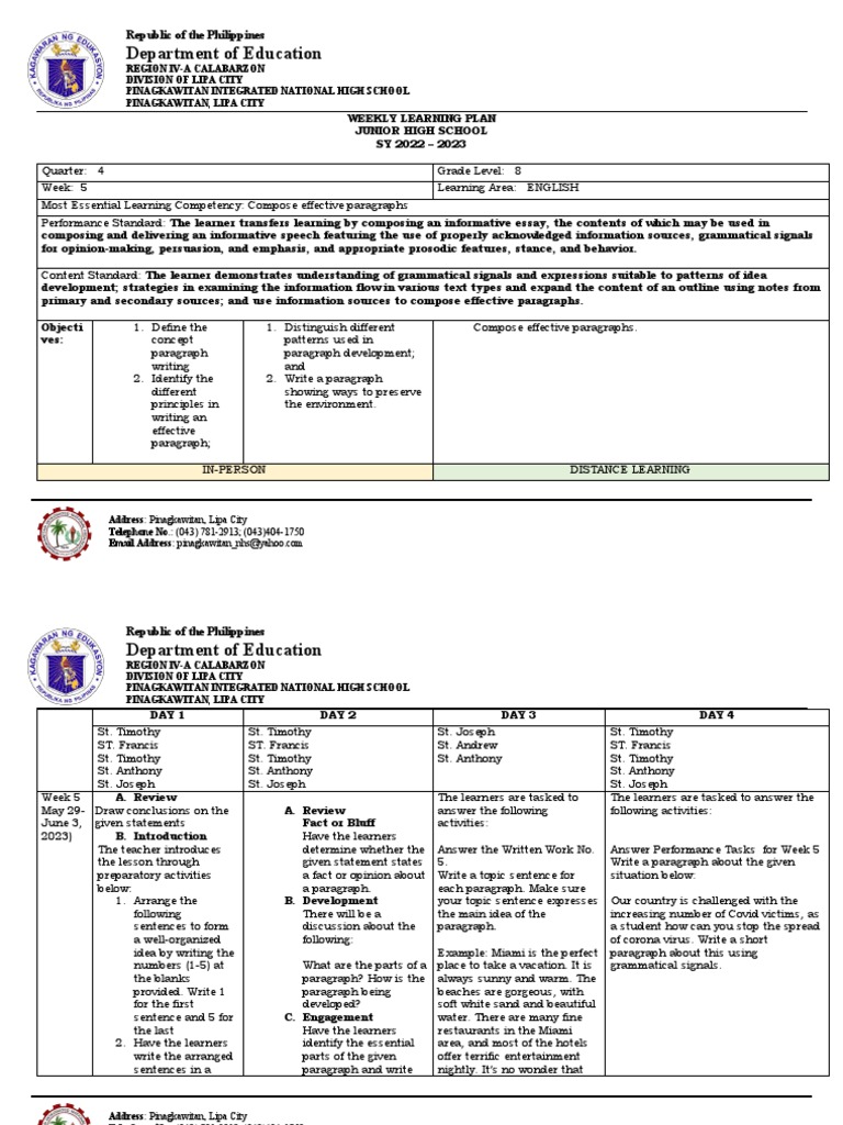 WLP May 29 June 2 | PDF | Learning