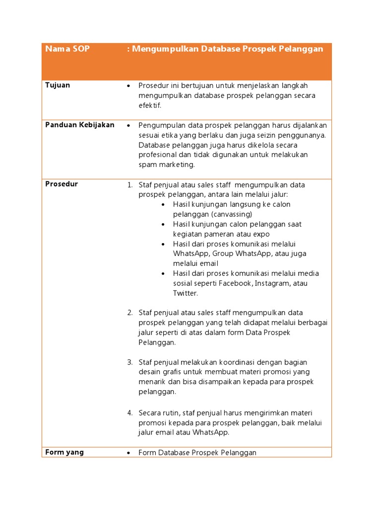 03 SOP Mengumpulkan Database Prospek Pelanggan | PDF