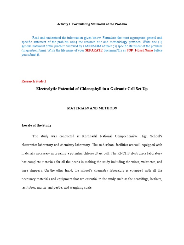Activity 1. Formulating Statement of The Problem | PDF | Ultraviolet ...