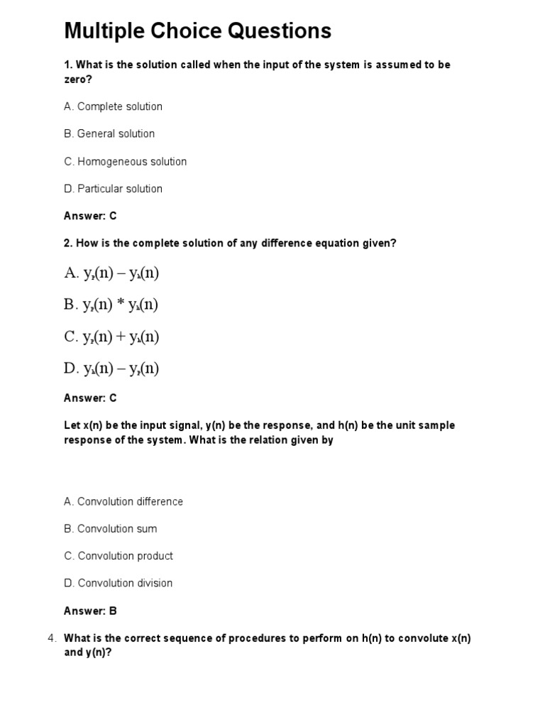 DSP Concepts and Multiple Choice Questions | PDF | Mathematical ...