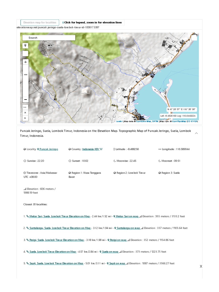 Puncak Jeringo Elevation Map, Indonesia | PDF | Cartography ...