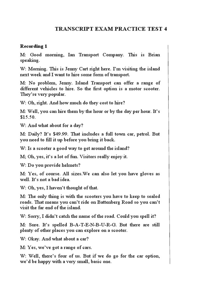 Transcript Exam Practice Test 4 | PDF
