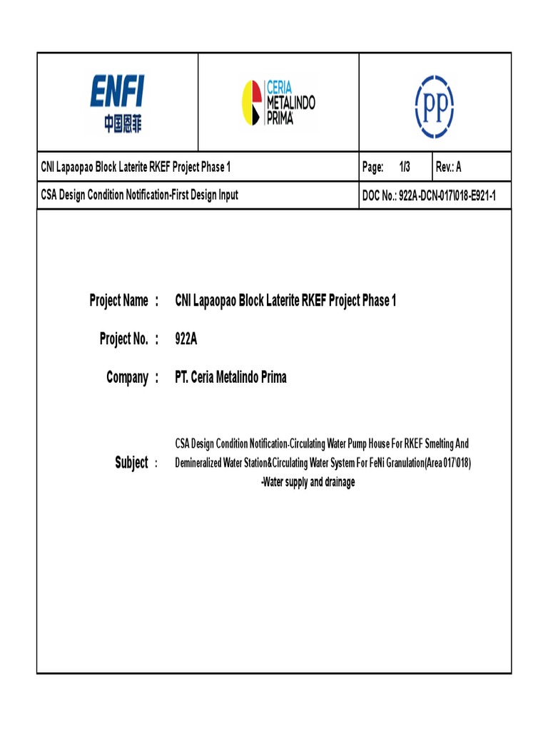 CNI Lapaopao RKEF Water System Design | PDF | Water Purification | Water