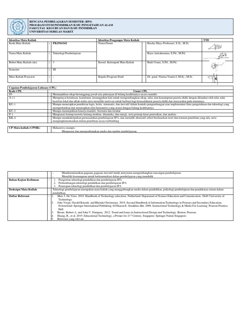 RPS IPA Teknologi Pembelajaran 2020 FIX BANGET | PDF