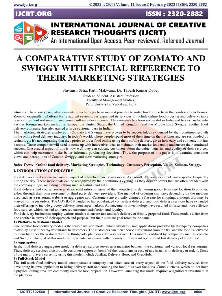 Comparison of Swiggy and Zomato | PDF | Sampling (Statistics) | Search ...