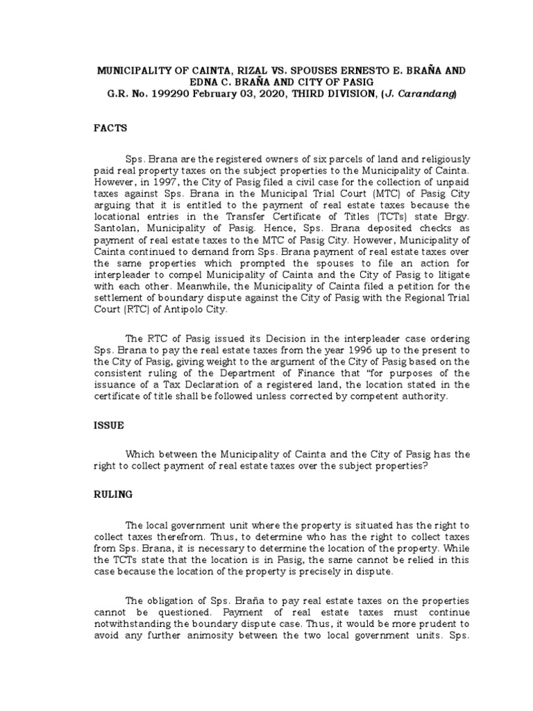 Cainta-Pasig Tax Dispute Resolution | PDF | Property Tax | Taxes