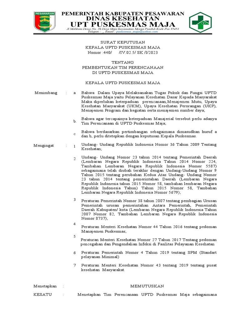 SK PERENCANAAN PUSKESMAS 2023 | PDF