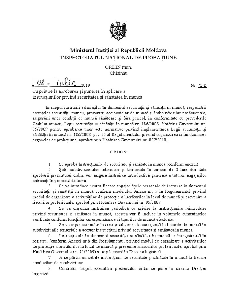 Instrucțiune Privind Securitatea Și Sănătatea În Muncă | PDF