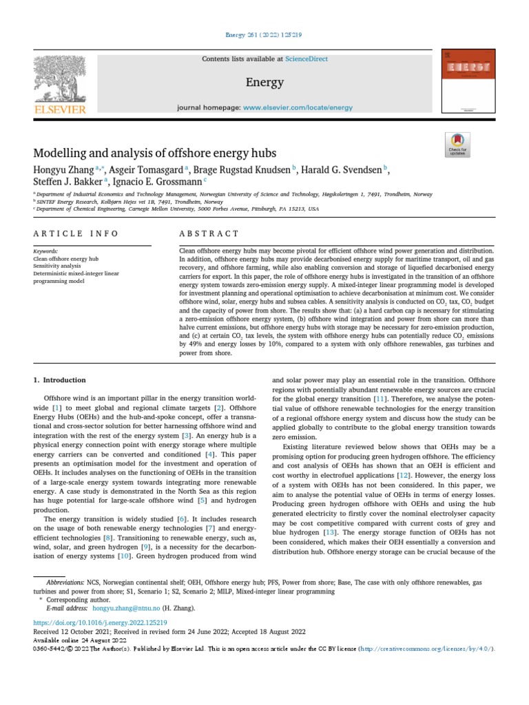 Modelling and Analysis of Offshore Energy Hubs | PDF | Offshore Wind ...