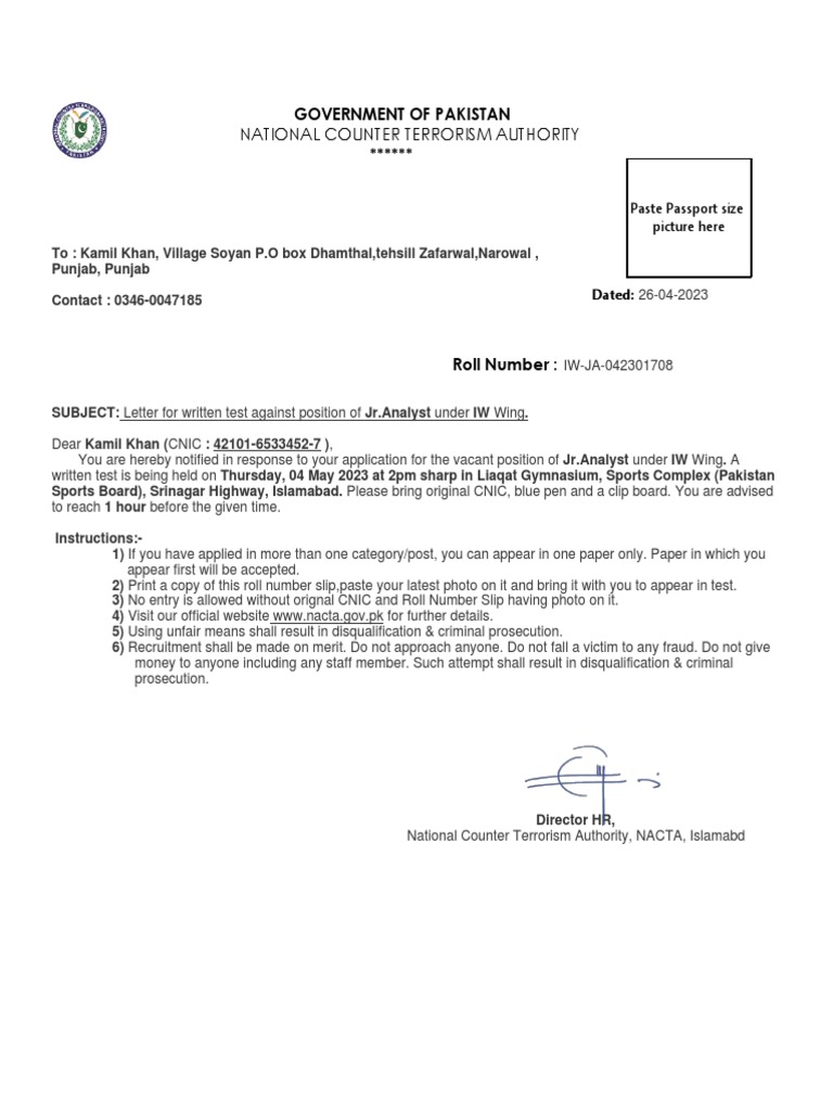 Government of Pakistan National Counter Terrorism Authority: Paste ...