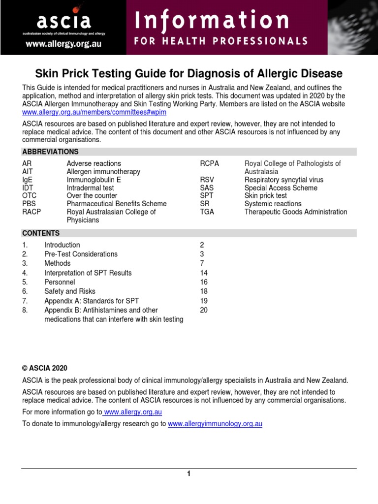 Skin Prick Testing Guide for Allergies | PDF | Allergy | Allergen