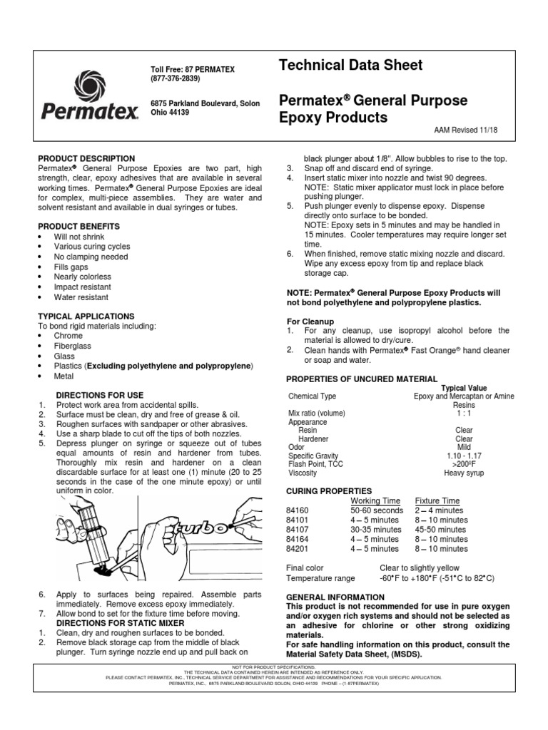 Technical Data Sheet Permatex General Purpose Epoxy Products | PDF ...