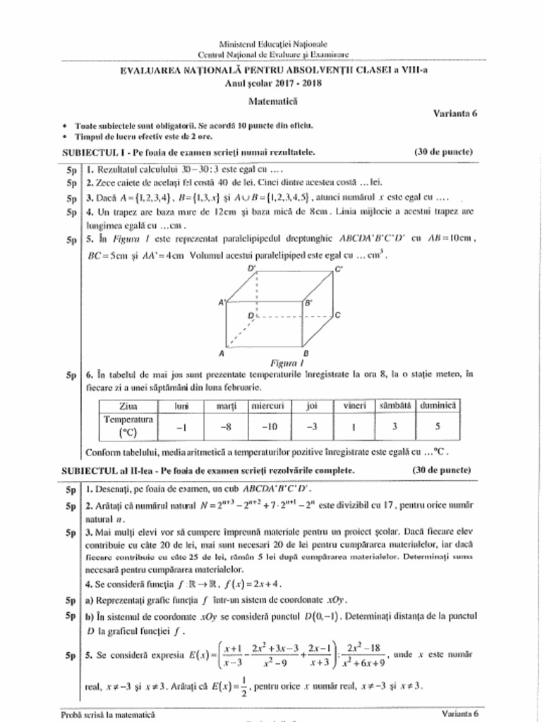Evaluare Nationala Cls VIII_2018_MATE | PDF
