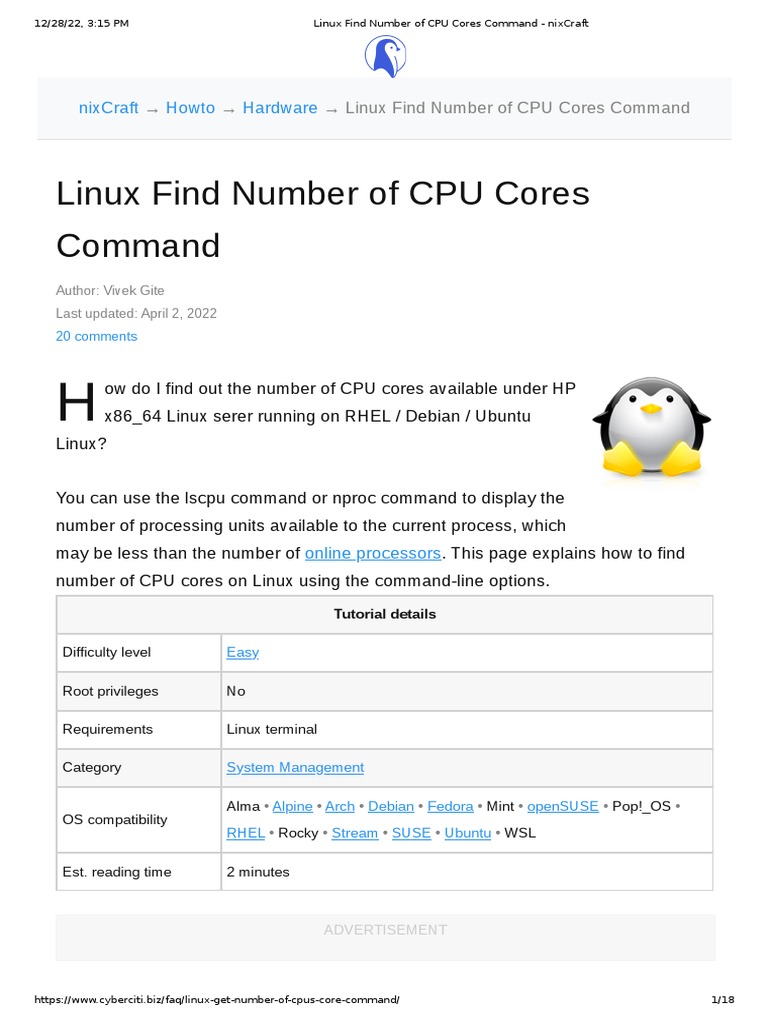 Linux Find Number of CPU Cores Command - Nixcraft1 | PDF | Computers