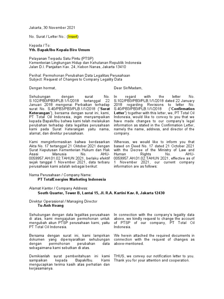 TotalEnergies - Letter of Request of Changes To Company Legality Data ...