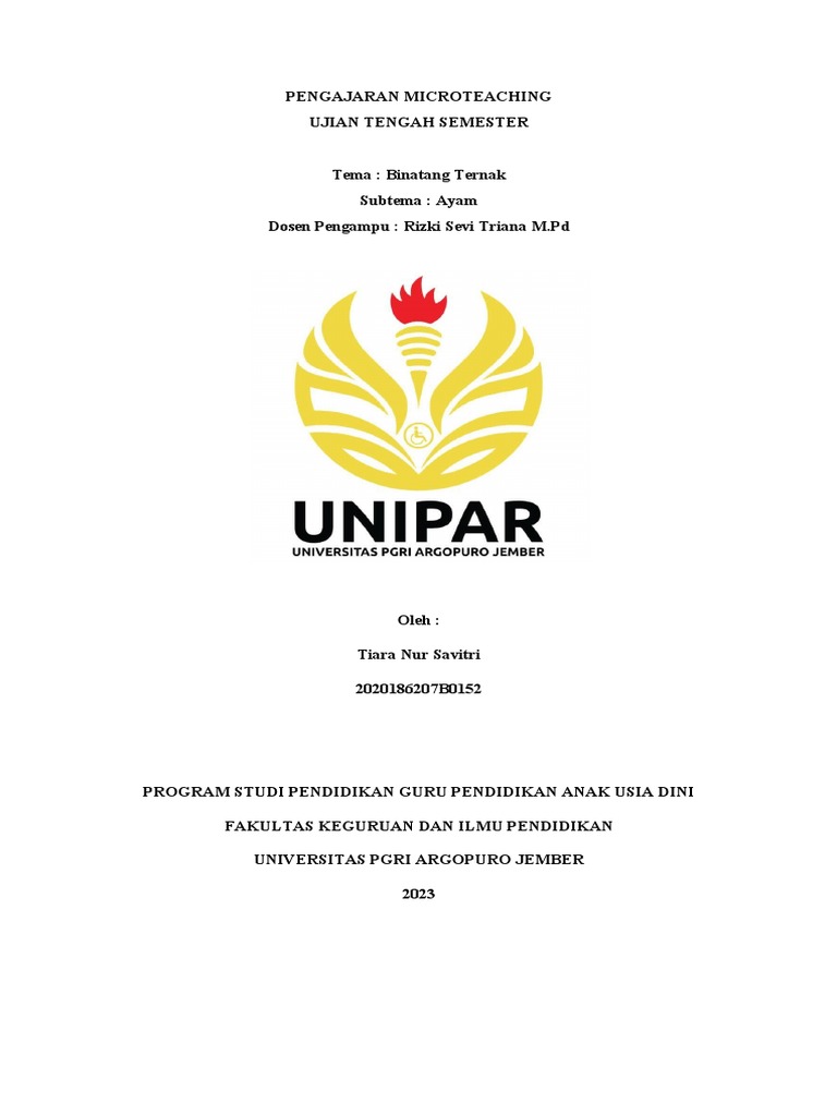 RPPH PAUD TEMA Binatang Ternak (Ayam) | PDF