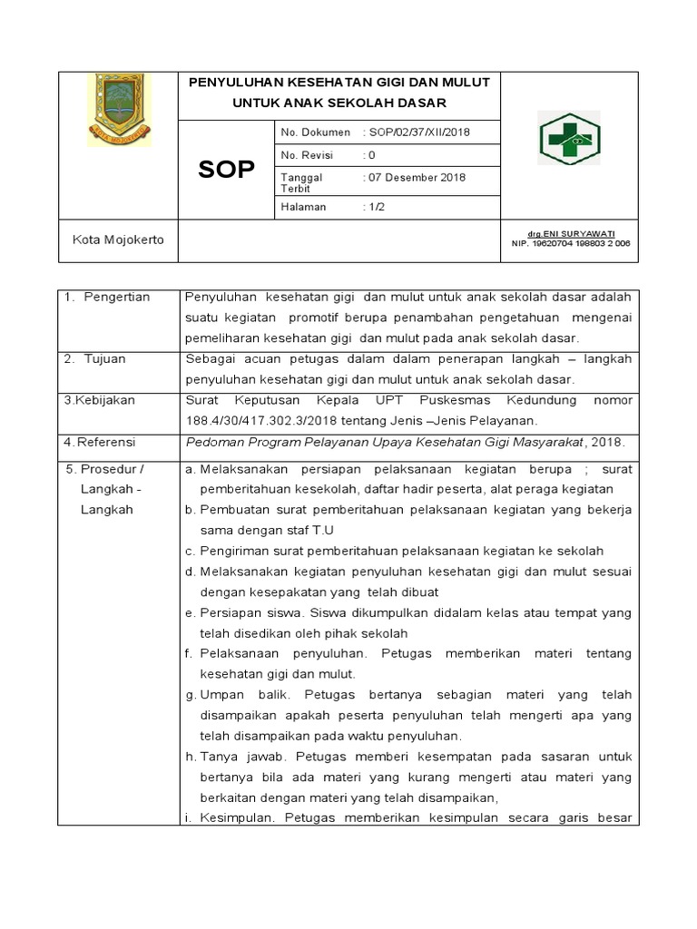 2. SOP PENYULUHAN KESEHATAN GIGI DAN MULUT UNTUK ANAK SEKOLAH DASAR ok | PDF