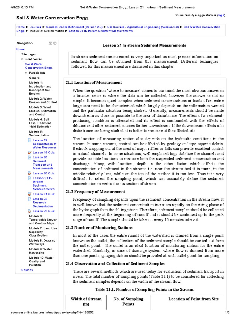 Unit-5-4-Soil & Water Conservation Engg. - Lesson 21 In-Stream Sediment ...