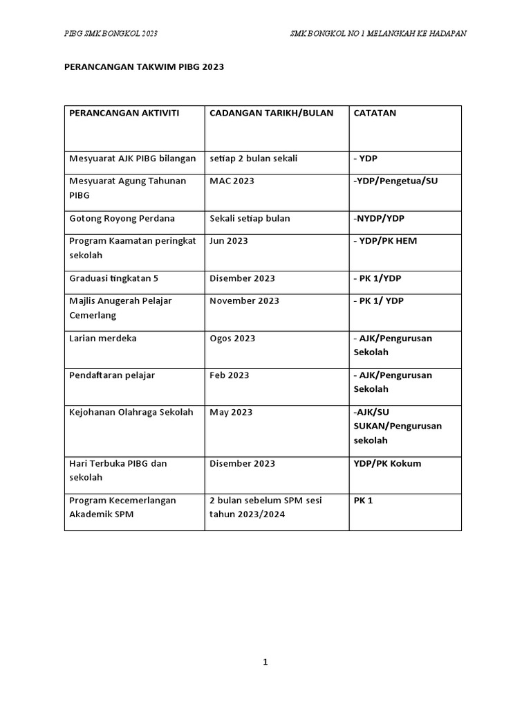 Takwim PIBG 2023 | PDF