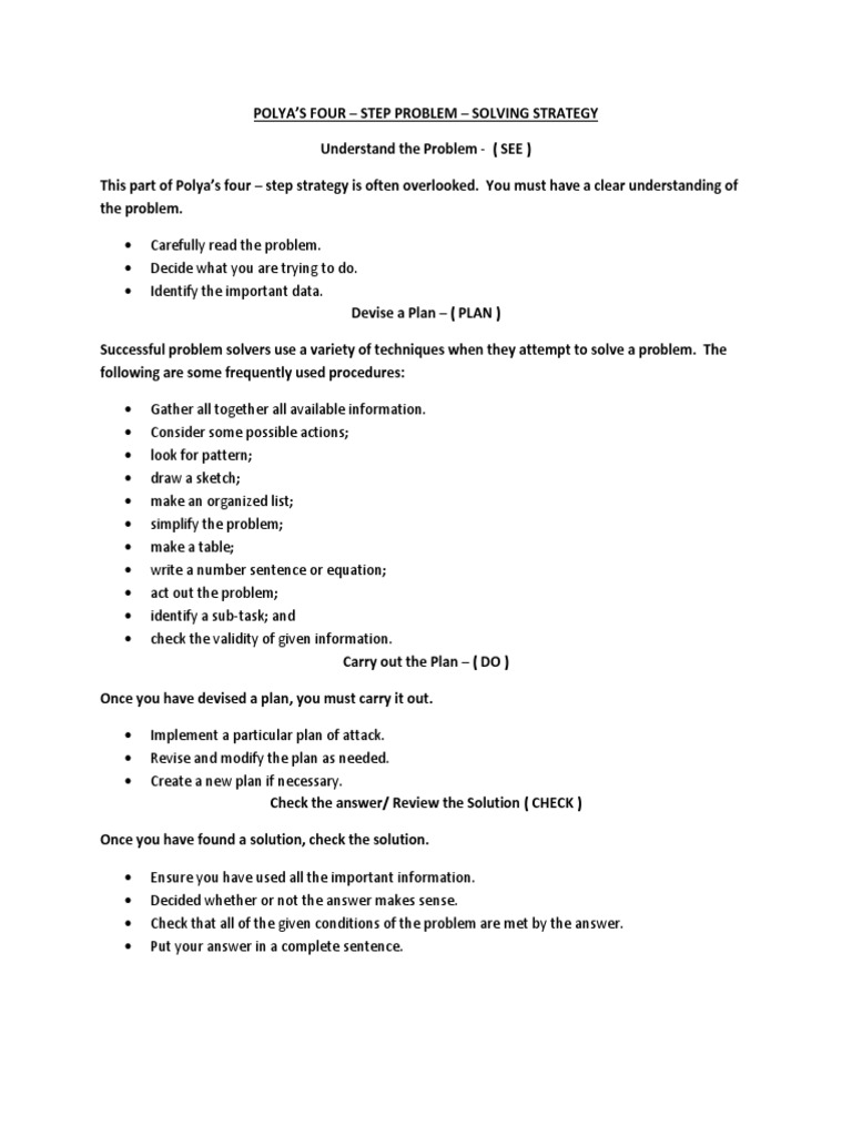 Summary Of Polyas Four Step Method Pdf