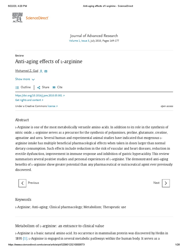 Anti-Aging Effects of L-Arginine - ScienceDirect | PDF | Arginine ...