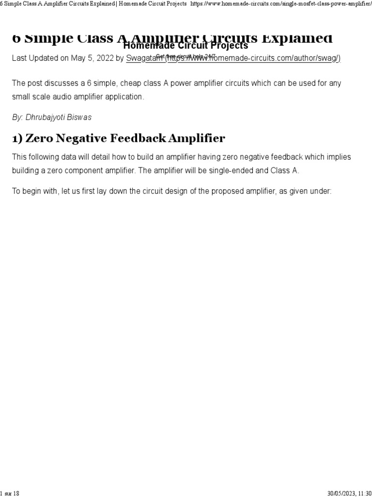 6 Simple Class A Amplifier Circuits Explained Homemade Circuit Projects ...