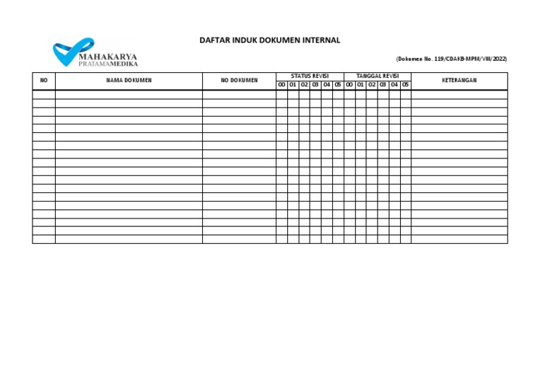 1.13 Form Daftar Induk Dokumen Internal. | PDF