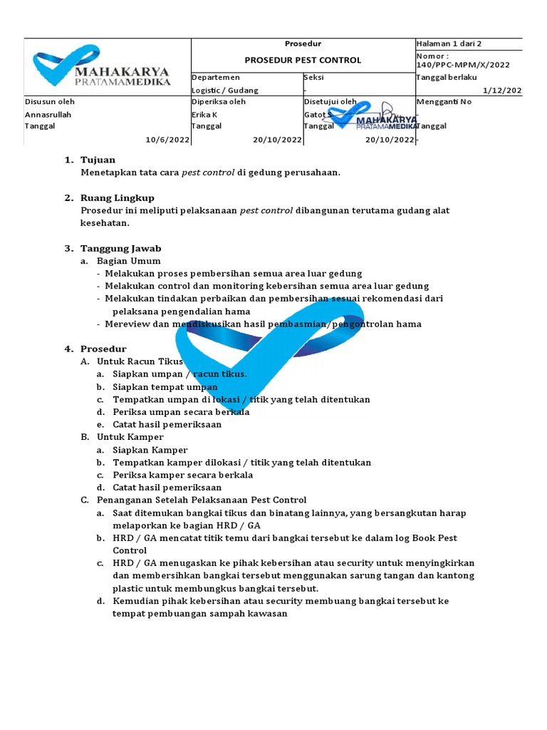 Prosedur Tetap Pest Control. | PDF