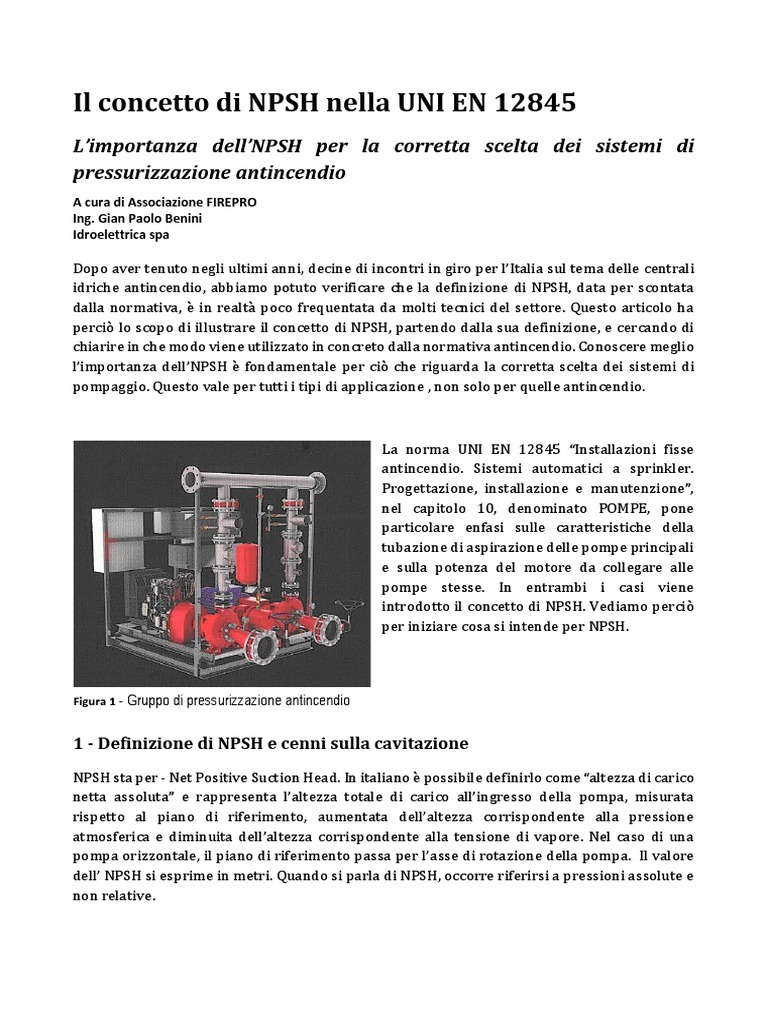 Il Concetto Di NPSH Nella Uni en 12845 | PDF