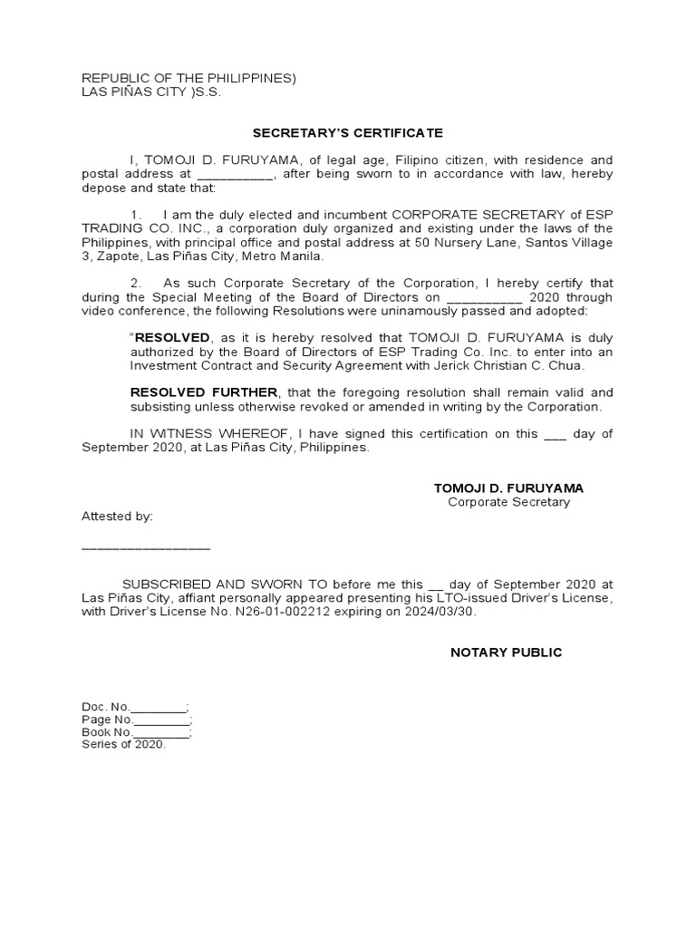 Secretary's Certificate | PDF